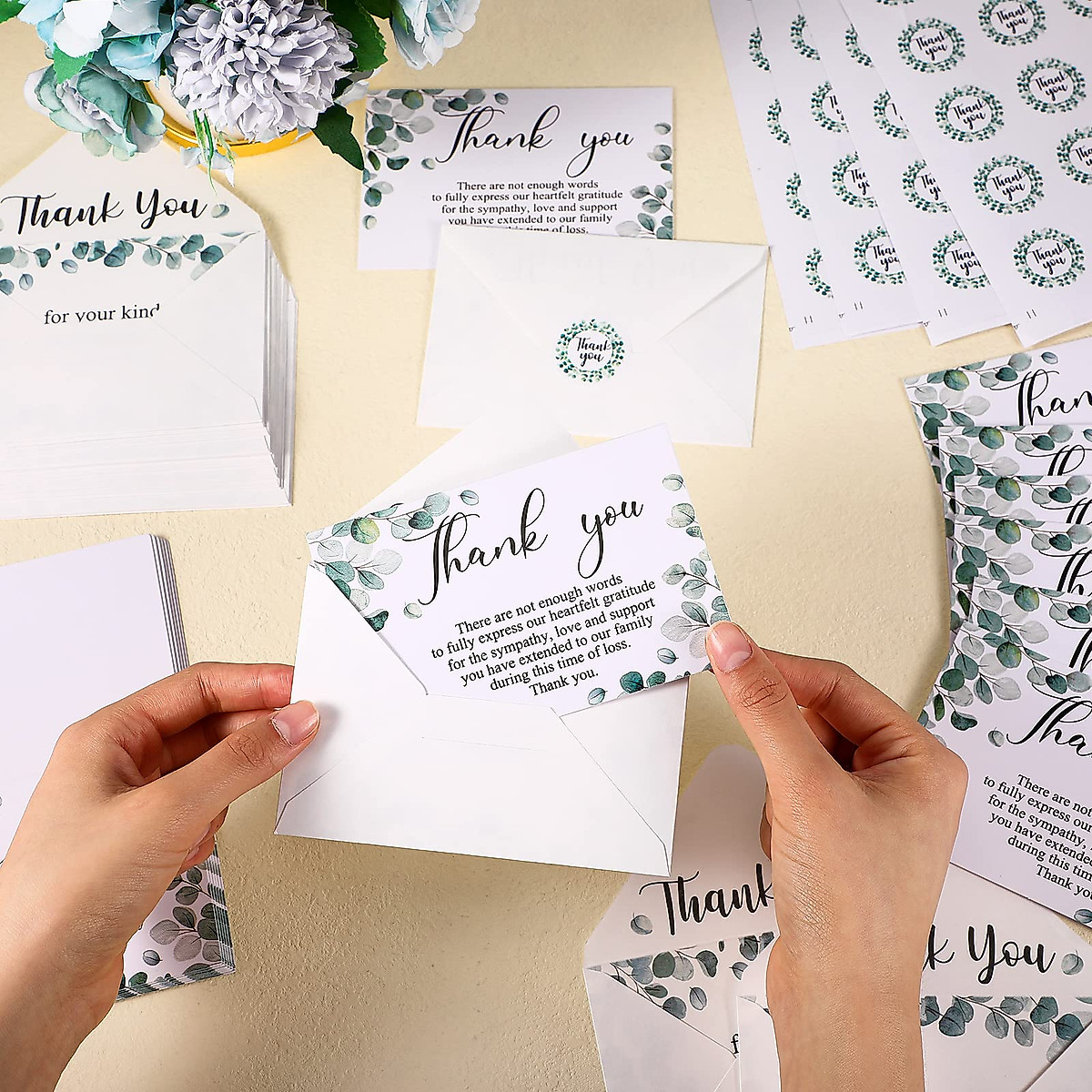 Marspark 25 Pack Thank You Sympathy Cards Funeral Thank You Cards with Envelopes and Message Memorial Card with Sticker Bereavement Card for Family Friends Loved Ones Celebration of Life (Leaves)