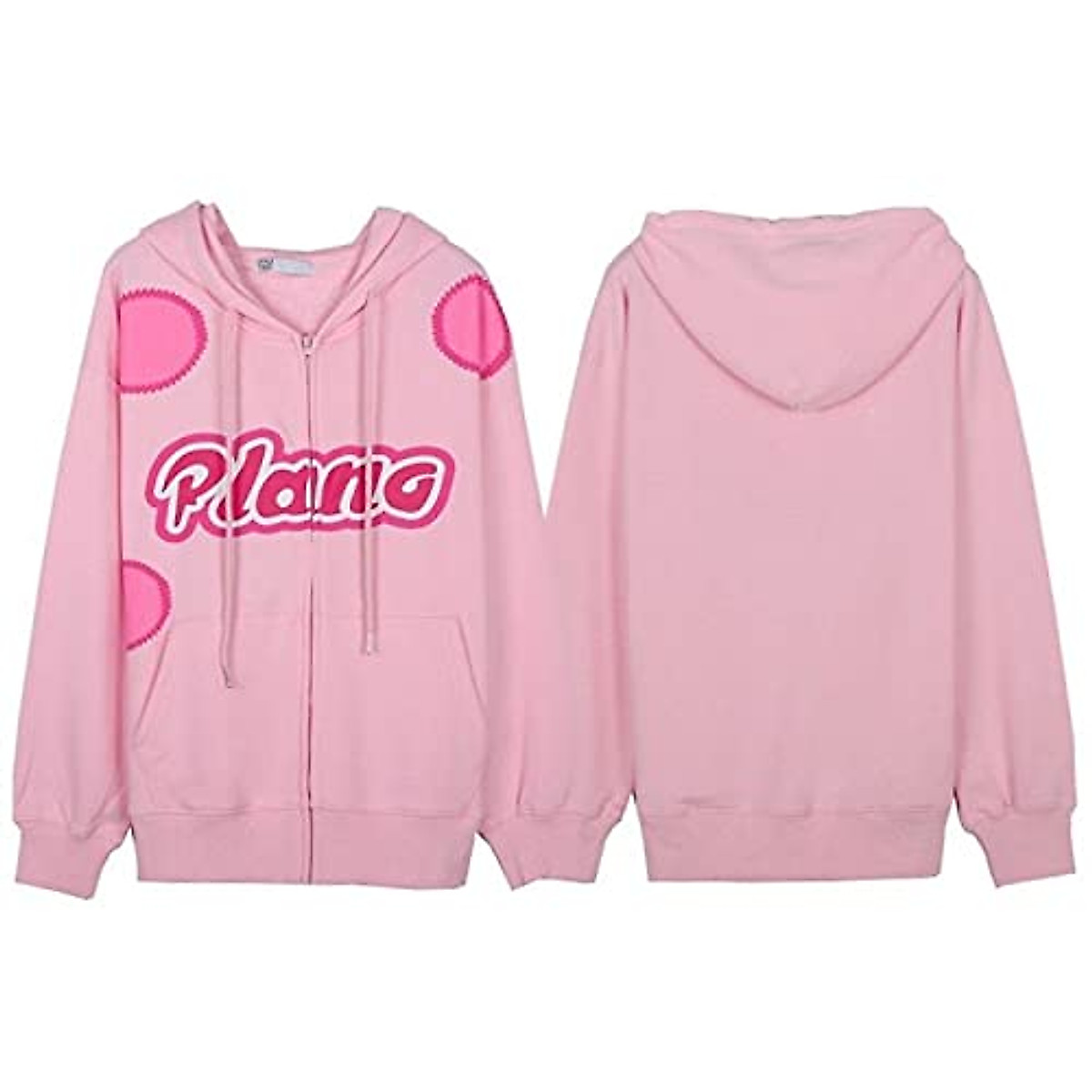 NUFIWI Women Graphic Printed Oversized Y2K Sweatshirt Zip Up Long Sleeve Hoodies Aesthetic Jacket Streetwear with Pockets （Pink, L