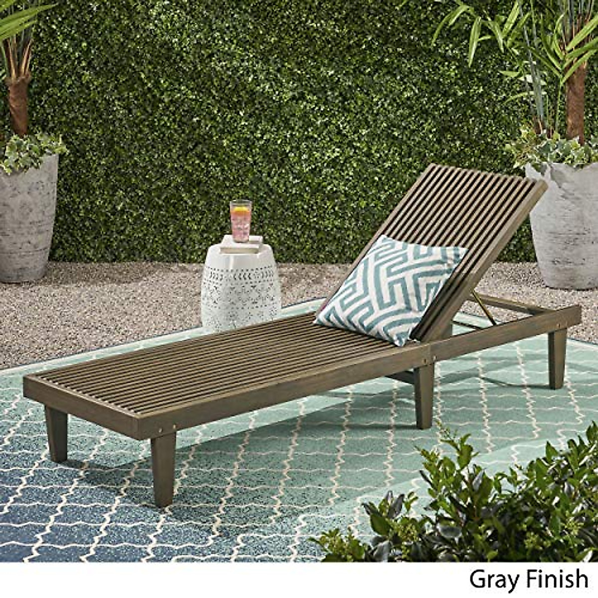Addisyn Outdoor Wooden Chaise Lounge, Gray Finish