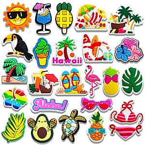 25PCS Hawaii Shoe Charms for Croc Bubble Slides Clogs Sandals, Summer Beach Shoe Accessories Decorations for Girls Women Teens Adults