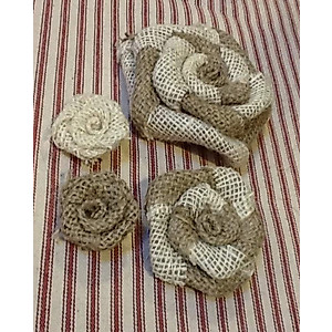 Set of Four Burlap Flowers Natural and Ivory 3" 2" 1" Wedding Cake Topper Wreath Centerpiece Rustic Decor Outdoor Table
