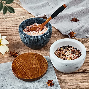 MarcZero Large Salt Box Spice Seasonings Keeper Pepper Container,Marble Base with Wooden Cover,Salt Cellar Big Capacity Elegant Design (White)