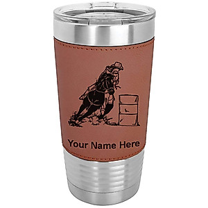 LaserGram 20oz Vacuum Insulated Tumbler Mug, Barrel Racer, Personalized Engraving Included (Faux Leather, Dark Brown)