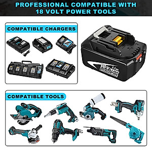2-Pack 6.0Ah BL1860B BL1860 Replacement for 18V Battery Lithium-ion Compatible with 18 Volt Battery Lithium BL1860B BL1860 BL1850 BL1850B BL1840 BL1830 Compatible with Battery 18V Power Tools (White)