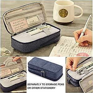 Andmax Standing Pencil Case Large Capacity Multi-Layer Durable Canvas Stationery Makeup Bag | Pencil Pouch Pen Bag Gift for Boys Girls Students and Office Supplies (Black)