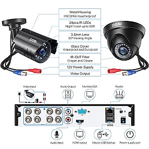 ZOSI 1080p Home Security Camera System Indoor Outdoor, 8 Channel 1080P HD CCTV DVR Recorder and 8 x 1080p Weatherproof Surveillance Bullet Dome Camera, Remote Access, Motion Detection (No Hard Drive)