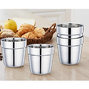 TeamFar Coffee Cup Espresso Cup Mug Set of 4, Double Wall Stainless Steel Tea Cups, Reusable & Stackable, Mirror Finish & Dishwasher Safe - 6 Ounce
