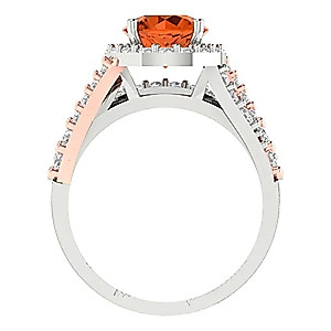 Clara Pucci 2 ct Round Cut Halo Solitaire Red Simulated Diamond Designer Art Deco Statement Wedding Ring Band Set 18K 2 tone Gold 10