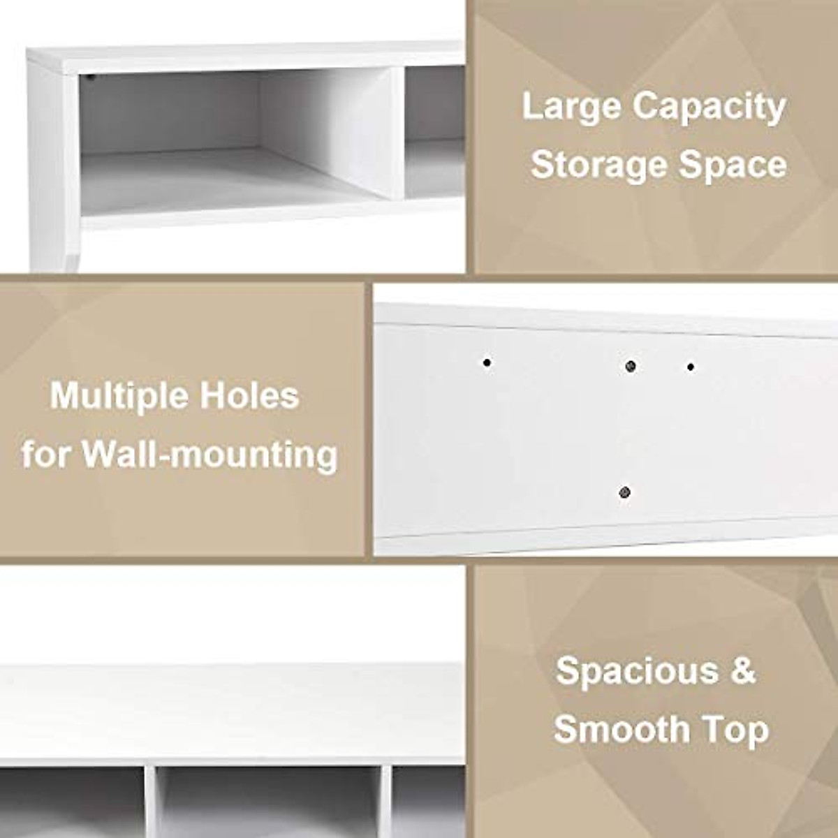 Giantex Wall Mounted Desk Floating Computer Desk, Writing Study Table W/3 Storage Shelves, Laptop PC Table for Living Room, Bedroom, Office (White)