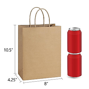 BagDream 50Pcs Gift Bags 8x4.25x10.5 Brown Paper Gift Bags with Handles Bulk, Kraft Paper Bags Shopping Bags, Retail Merchandise Grocery Bags, Wedding Birthday Party Favor Bags