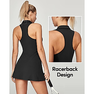IUGA Tennis Dresses for Women Golf Dress with Shorts Underneath Built-in Bra Workout Exercise Athletic Dress with Pockets Black