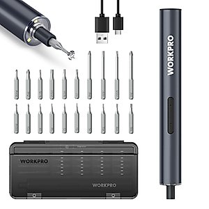WORKPRO Mini Electric Screwdriver, 20 in 1 Electric Precision Screwdriver with Magnetizer and S2 Steel Bits, Max 4.0V Magnetic Rechargeable Cordless Screwdriver Kit for Phone, Camera, Laptop