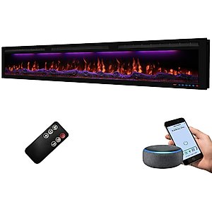 Dreamflame 88" WiFi-Enabled Electric Fireplace Inserts, Smart Control via Alexa or App, Recessed & Wall Mounted Fireplace Heater with Thermostat, Slim Frame, Multi-Color Combinations, Black