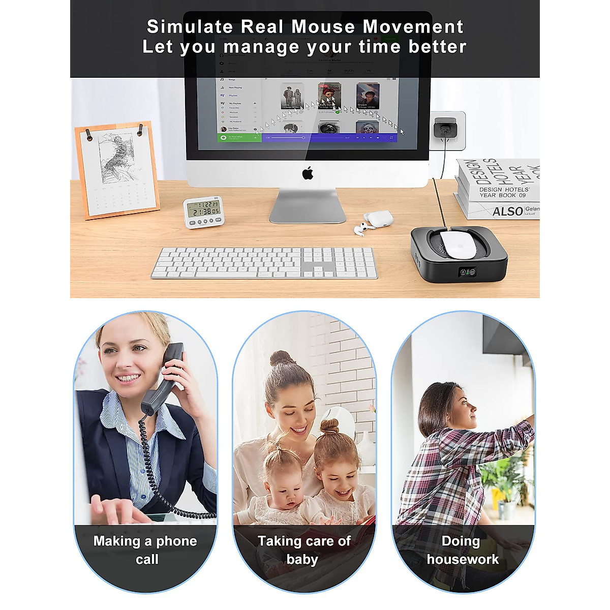 Meatanty Mouse Mover Undetectable, Super-Silent Mouse Jiggler Device Move Randomly, Automatic Wiggler Shaker Giggler, Adjustable Interval Timer, Keep Computer Laptop Active for Office Home Remote Work