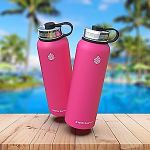 Swig Savvy Sports Water Bottle, Vacuum Insulated Stainless steel, Double Wall Wide Mouth Leakproof Lid - 18oz (Pink)