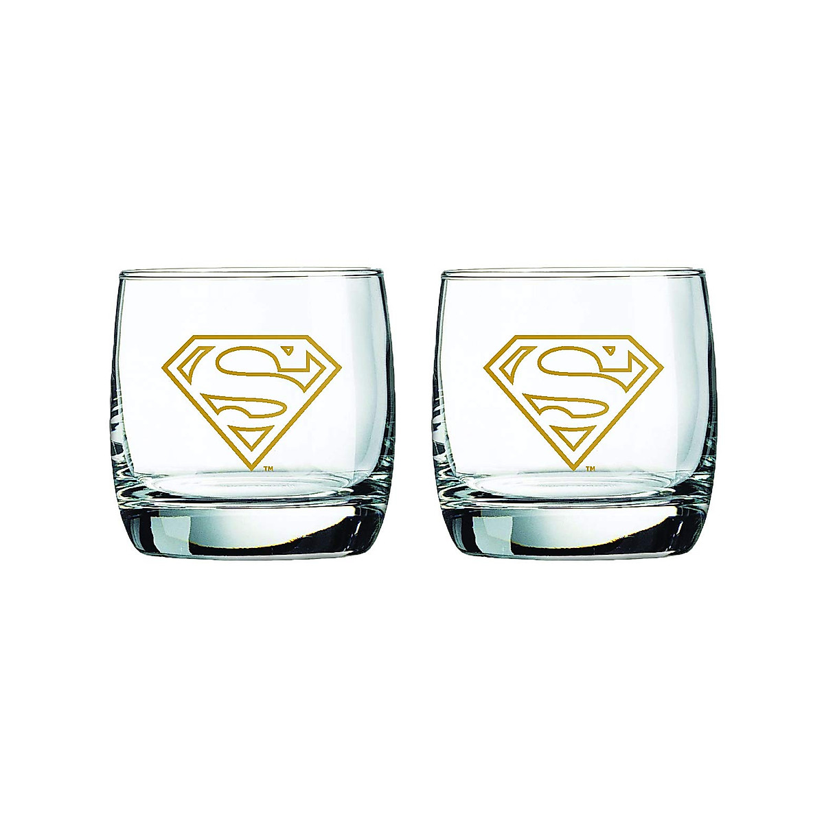 Superman Whiskey Glasses - 10 oz. Capacity - Set of 2 Glasses - Sturdy Base