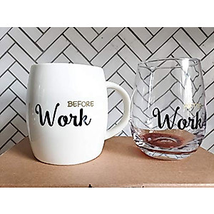 Coffee Mug Wine Gift Set, White Cup and Stemless Wine Glass Set for Coworker Best Friend Teacher Doctor Nurse Dentist Women Men Graduation Wedding Birthday Present Secret Santa Holiday (Work)