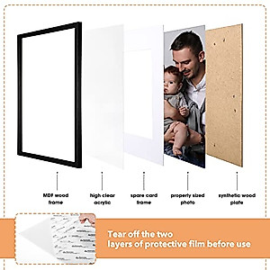SYNTRIFIC 12x16 Picture Frames Set of 6,Display Pictures 8.5x11 with Mat or 12x16 Without Mat,Wall Gallery Photo Frames Larger Picture Frames for Wall Mounting,Black