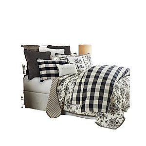 HiEnd Accents Camille 3 Piece Duvet Set with Pillow Shams, Black and Natural Buffalo Check, Super King Size, Plaid Farmhouse Rustic Style Luxury Bedding Set, 1 Duvet and 2 Pillowcases