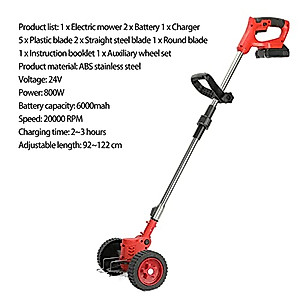[US Warehouse] Fairnull 24V 6000mAh Weed Trimmer Cordless Electric Weed Eater, 3-in-1 Grass Trimmer/Edger Lawn Tool/Brush Cutter, Push Wheeled No String Trimmer Lawn Mower for Garden & Yard