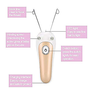 Electric Facial Hair Remover, Ladies Beauty Epilator Trimmer Facial Cotton Threading Hair Shaver Faces Delicate Device Depilation for Body Facial Pull Surface Hair Removal Epilators(gold)