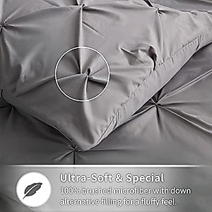 Maple&Stone Twin XL Comforter Set Gray Pinch Pleat 5 Pieces Bed in A Bag for All Season,Pintuck Comforter Set Gray Twin XL with Down Alternative Comforter, Sheets, Pillowcases & Shams