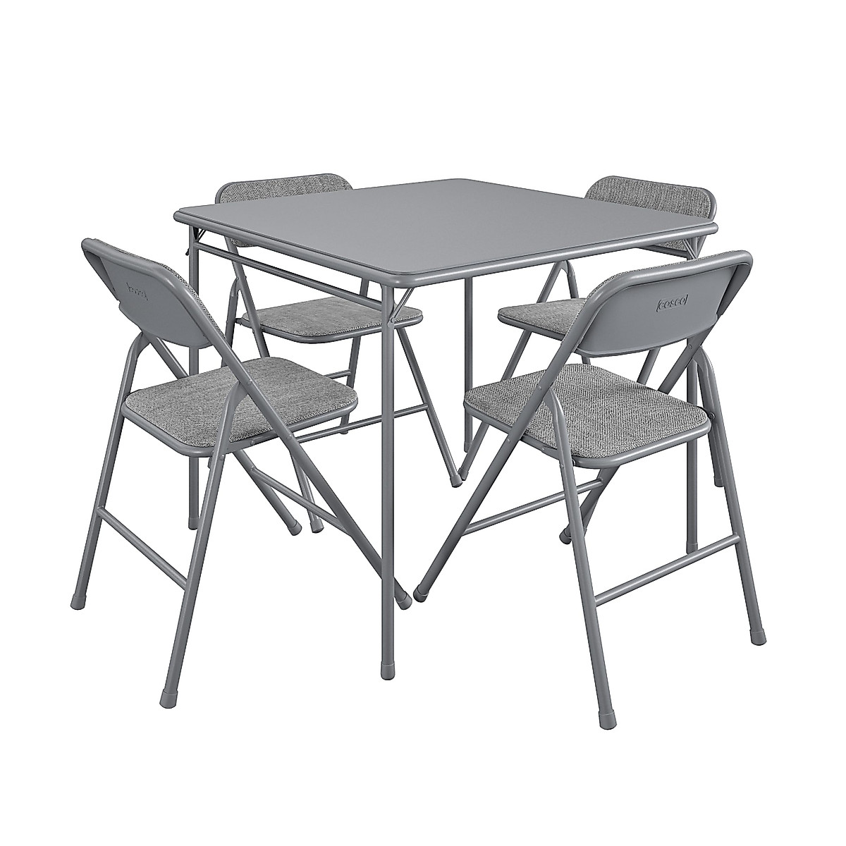 CoscoProducts COSCO Premium 5-Piece Dining Set, with 34" Vinyl Top Card Table and 4 Fabric Padded Seat & Back Folding Chairs, Gray