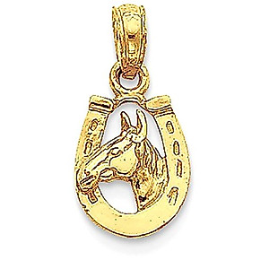 IceCarats 14K Yellow Gold Lucky Horseshoe Horse Head Necklace Animal Lover Pendant Equestrian Charm 19mm x 10mm Only