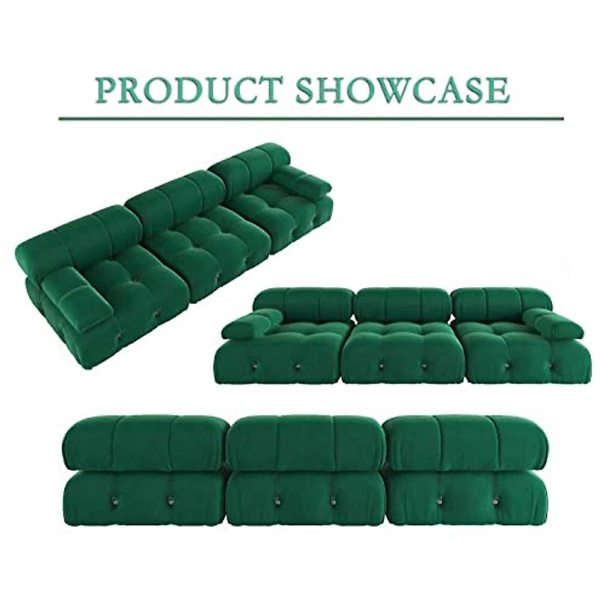 JACH 104" Convertible Modular Sectional Sofa, Minimalist Mid-Century Velvet Sofas Couches, Luxury Modern 3-Seat Wide Couch Sectional for Living Room Bedroom Office Apartment (Green)