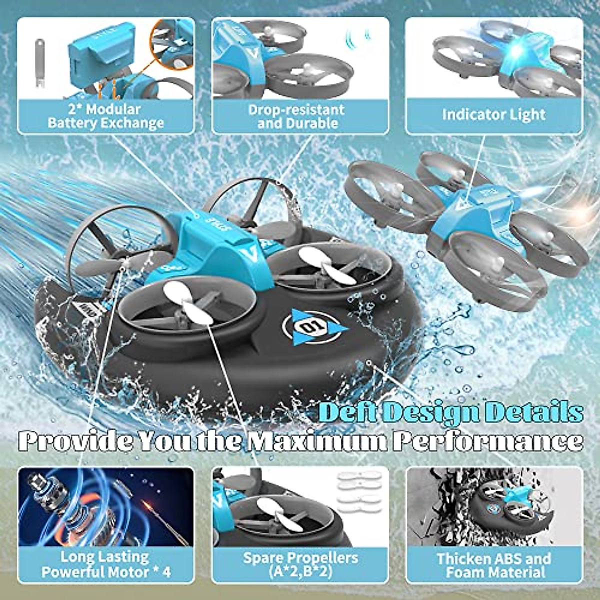 Toys for 5-10 Year Old Boys, 20+ MPH Fast RC Boat Pool Toys for Kids 8-12, 3 in 1 Remote Control Car for Boys, Waterproof RC Monster Truck RC Drone, Sea Land Air Outdoor Toys, Birthday Gifts for Boys