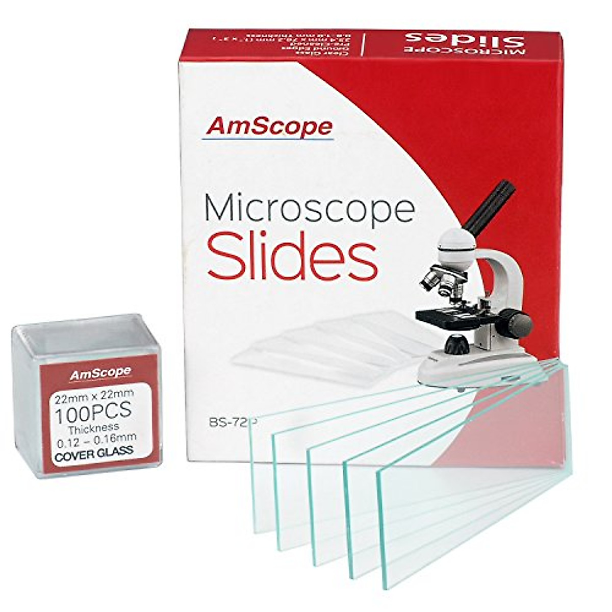 AmScope Optical Glass Lens All-Metal LED Compound Microscope, 6 Settings 40x-1000x & BS-72P-100S-22 72 Pieces of Pre-Cleaned Blank Microscope Slides and 100 Pieces of 22x22mm