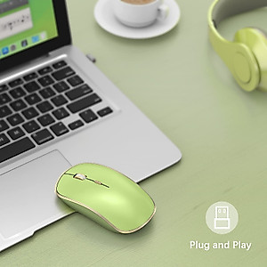 JOYACCESS J 2.4G Slim Wireless Silent Mouse, Portable Wireless Computer Mouse with 5 Adjustable DPI Levels, USB Mouse for Desktop, Notebook, MacBook, Chromebook, PC (Light Green)