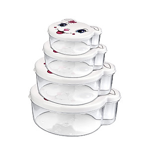 HOBBYLIFE 4 PCS ZOO STORAGE BOX - for Snacks, Food/Puree, Condiments, Picnics Food Prep, Lunch, Plastic Food Storage Containers (White Dog