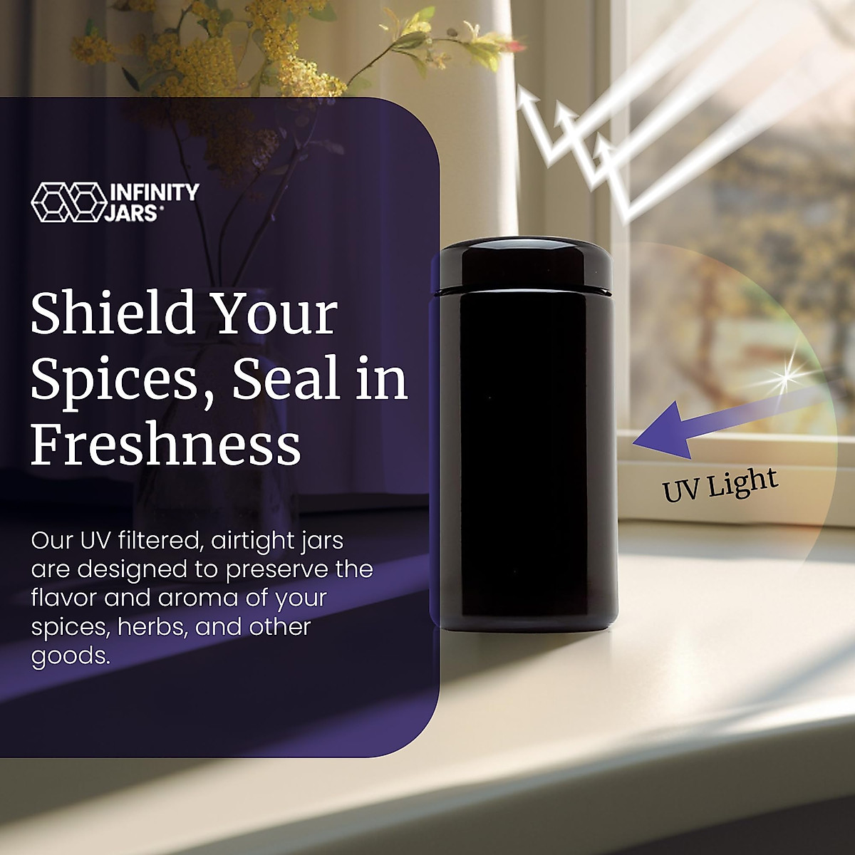 Infinity Jars Classic Black Glass Jar 400 ml (13.53 fl oz) Ultraviolet Airtight Smell Proof, Refillable Container Screw top Jar for Long term storage Coffee, Spices, Dried Goods Jar for Kitchen 3 Pack