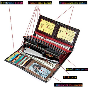 Segater® Women Multicolor Wallets Genuine Leather Card Holder Organizer Purses Model Stitching Bag Wallet with Flap Phone Clutch Large Long Purse