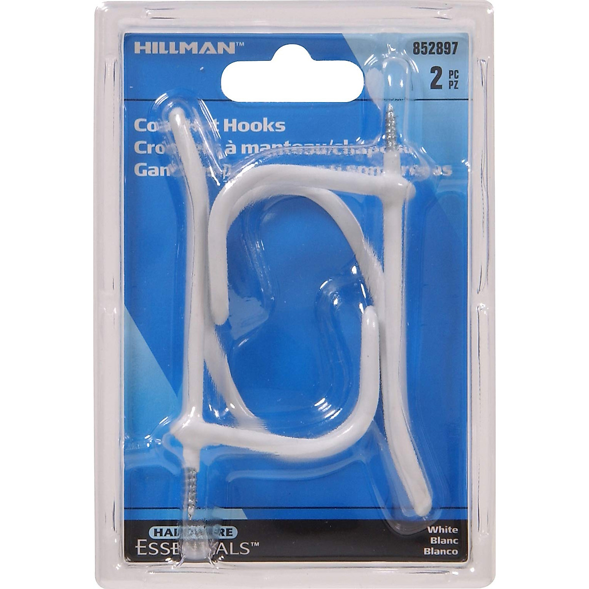 Hardware Essentials 852897 Wire Coat and Hat Hook White Vinyl -2 Pack