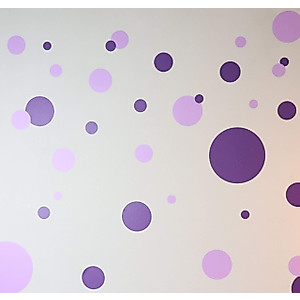 Polka Dot Wall Decals Girls Room Wall Decor Stickers, Wall Dots, Vinyl Circle Peel & Stick DIY Bedroom, Playroom, Kids Room, Baby Nursery Toddler to Teen Bedroom Decoration (Dark & Light Purple)