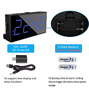 Digital Dual Alarm Clock for Bedroom, Large Display Bedside with Battery Backup, USB Phone Charger, Volume, Dimmer, Easy to Set Loud LED Heavy Sleepers Kid Senior Teen Boy Girl Kitchen