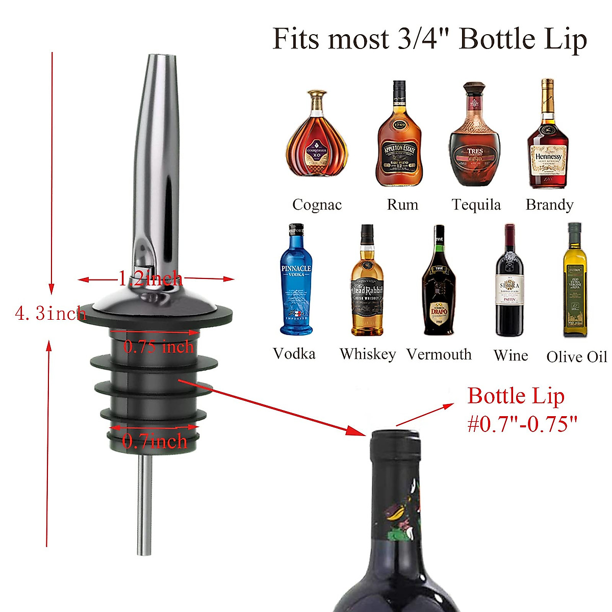 Pafusen 12 Pack Pour Spouts for Liquor Bottles, Liquor Pour Stainless Steel Classic Bottle Speed Pourers with Tapered Spout，Free Flow Pourers，Most Fit Classic Bottle's Lip 3/4"