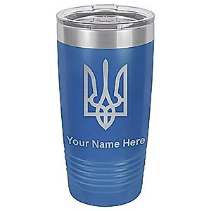 LaserGram 20oz Vacuum Insulated Tumbler Mug, Flag of Ukraine, Personalized Engraving Included (Dark Blue)