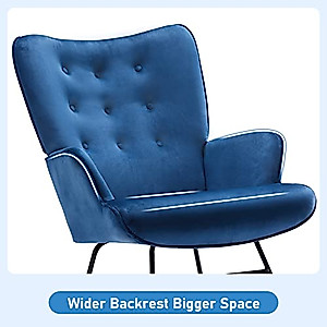 IDEALISMLIVING Rocking Chair, Nursery Glider Rocker Chair with Linen Fabric, Boho Chair with Solid Wood, Nursery Rocking Armchair for Baby Room, Rocking Chair Nursery for Living Room Bedroom (Blue)