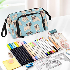 YMGQYJ Large Capacity Pencil Case Funny Cartoon Pugs Puppies Pattern, Stationery Organizer Pencil Pouch Bag for Office Travel 1 Pack 9.4x3.7x5.9 in