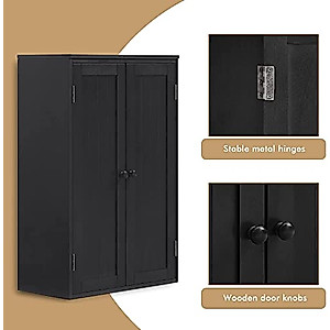 Printdraws Bathroom Floor Cabinet, Wooden Home Organizer for Living Room, Freestanding Storage Cabinet with Double Doors and Shelf, Modern Home Furniture, Bathroom Storage Cabinet (Black)