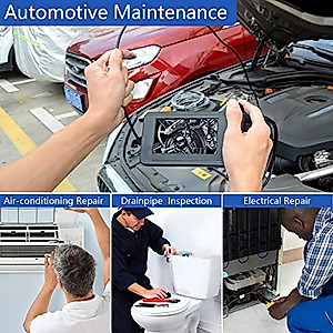 Industrial Endoscope, SKYBASIC Digital Borescope Sewer Camera IP67 Waterproof 4.3 Inch LCD Screen HD Snake Camera Inspection Camera with 6 LED Lights, Semi-Rigid Cable, 32GB Card and Tool -16.5FT