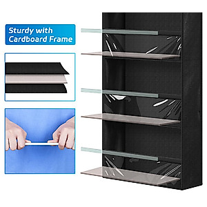 KEETDY Over the Door Organizer Storage Hanging Shelves for Closet Door with 5 Large Pockets Fits Bedroom, Bathroom，Dorm for Clothes Storage, Baby Diapers, Stuffed Animals, Black