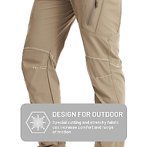 TACVASEN Men's Quick-Dry Pants Water-Resistant 8 Pockets Ripstop Hiking Pants Khaki, 32