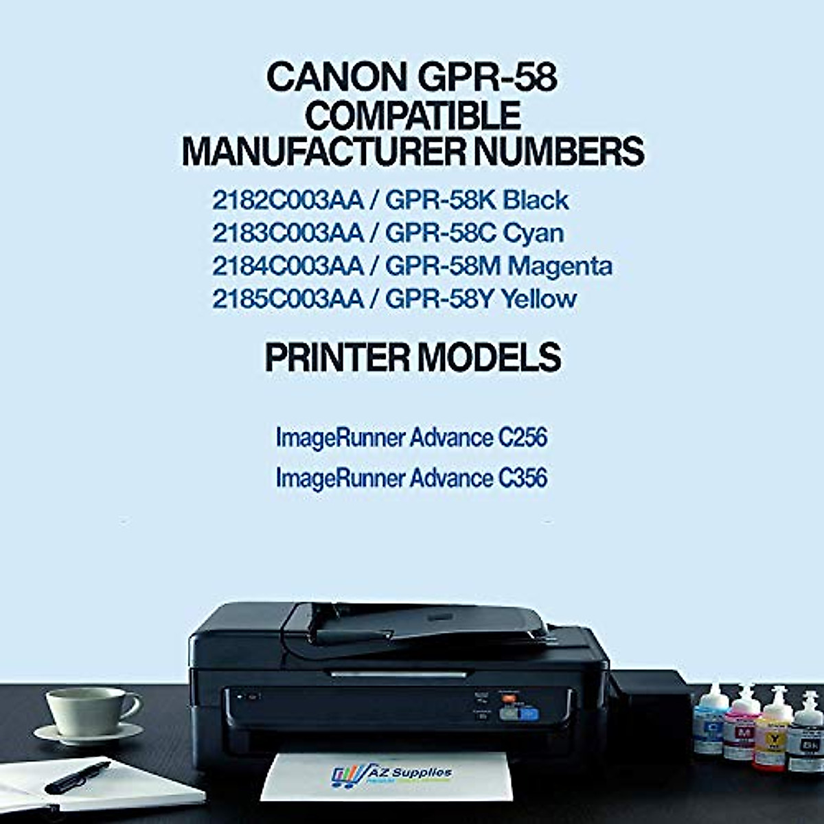 AZ Supplies Compatible Toner Cartridge Replacement for Canon GPR-58 GPR-58BK GPR-58C GPR-58M GPR-58Y ImageRunner Advance C256iF ImageRunner Advance C356iF (Black, Cyan, Magenta, Yellow - 4 Packs)