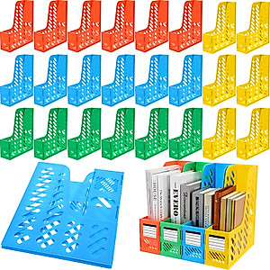 24 Pack Magazine File Holder Desk Organizer Foldable Vertical File Folder for Office Classroom Organization and Storage Desktop Binder Rack for Office Classroom Supplies (Red, Yellow, Blue, Green)