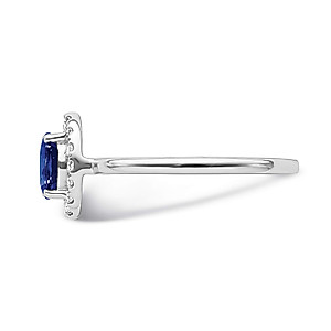 ARAIYA FINE JEWELRY Sterling Silver Diamond and Blue Sapphire Halo Ring (1/6 cttw, I-J Color, I2 Clarity), Size 5.5