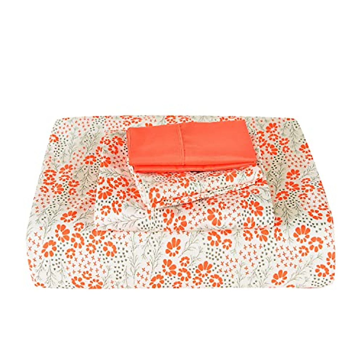 American Home Collection 6 Piece Print Bedding Sheets & Pillowcases Set Brushed Microfiber Wrinkle Free 14 Inches Deep Pocket Coral Patterned Sheets (Queen, Peach Floral)